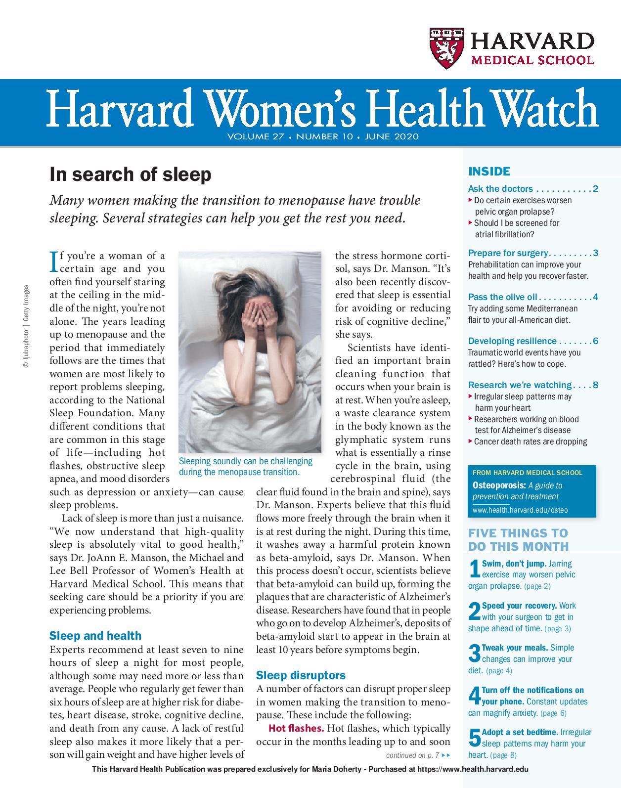 Harvard Women's Health Watch: Monthly Newsletter for Your Well-being ...